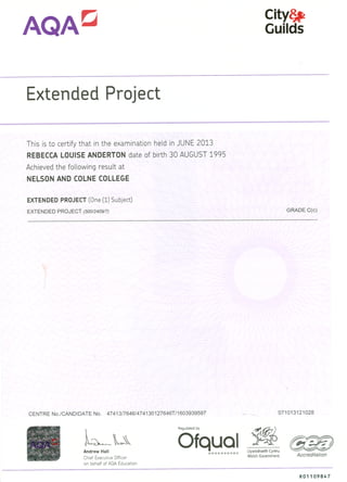 Extended Project Y2 Final Certificate | PDF