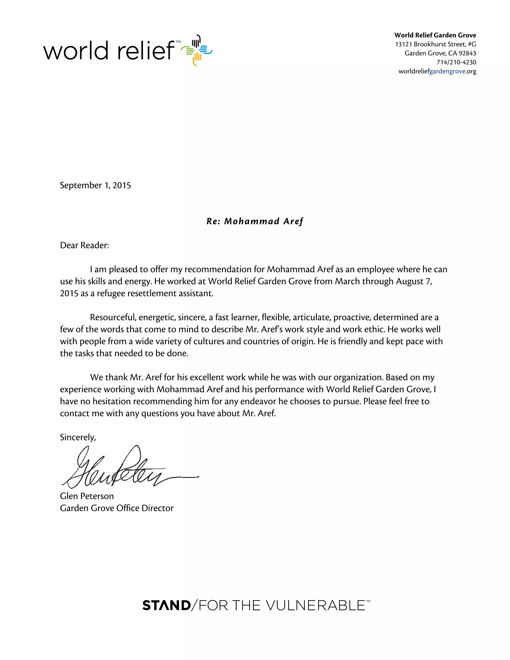 World Relief Reference letter | PDF