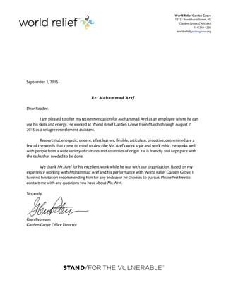 World Relief Reference letter | PDF