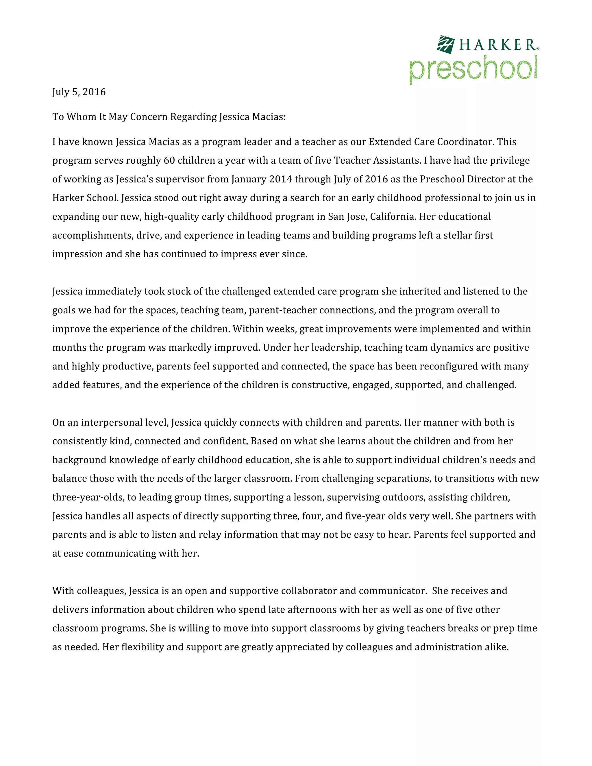 Rec letter-Andrea | PDF | Daycare and Pre-School | Parenting