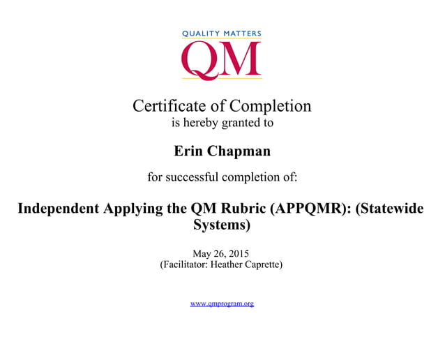 Applying the QM Rubric Certificateation | PPT