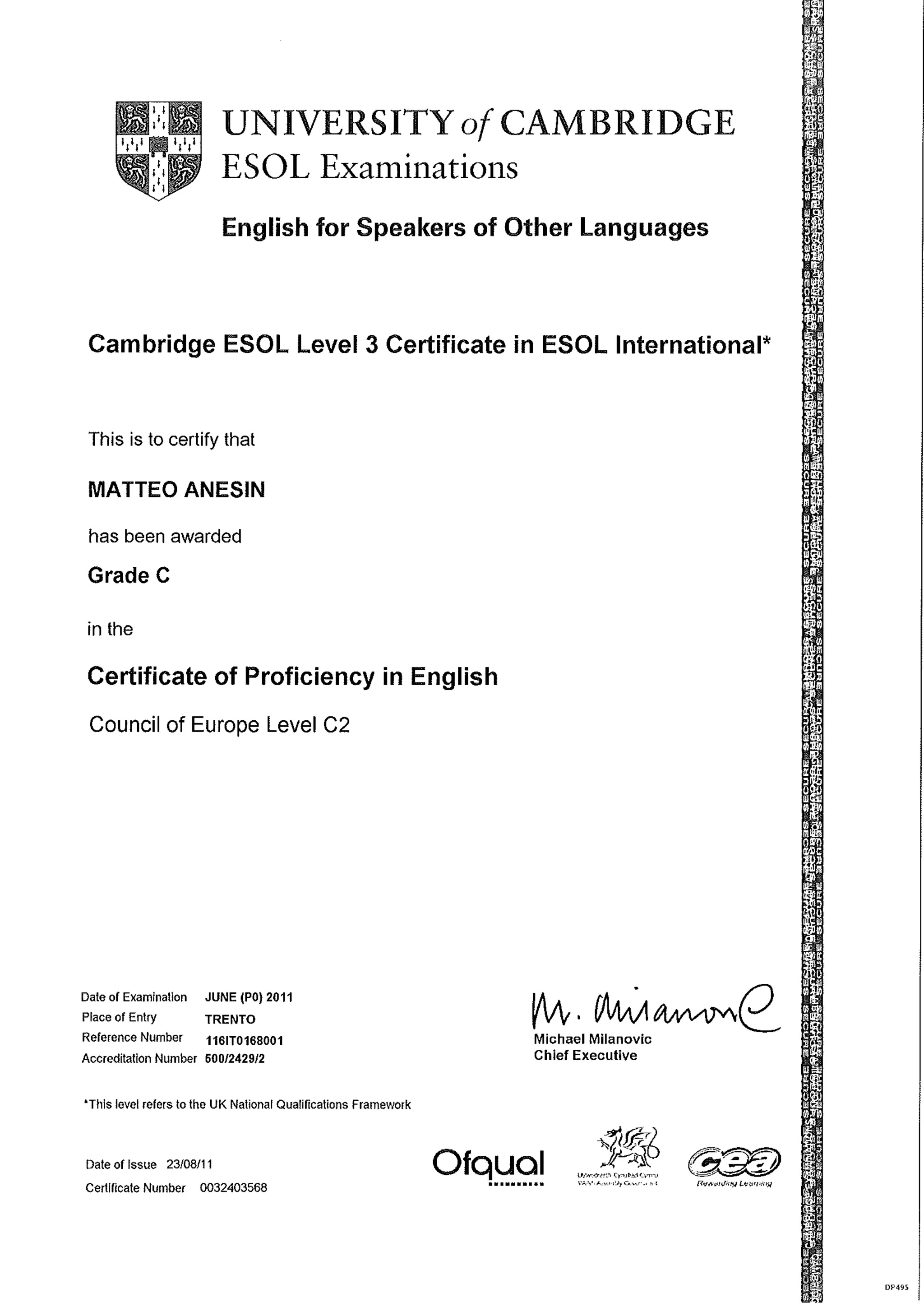 University of Cambridge Certificate of Proficiency in English | PDF