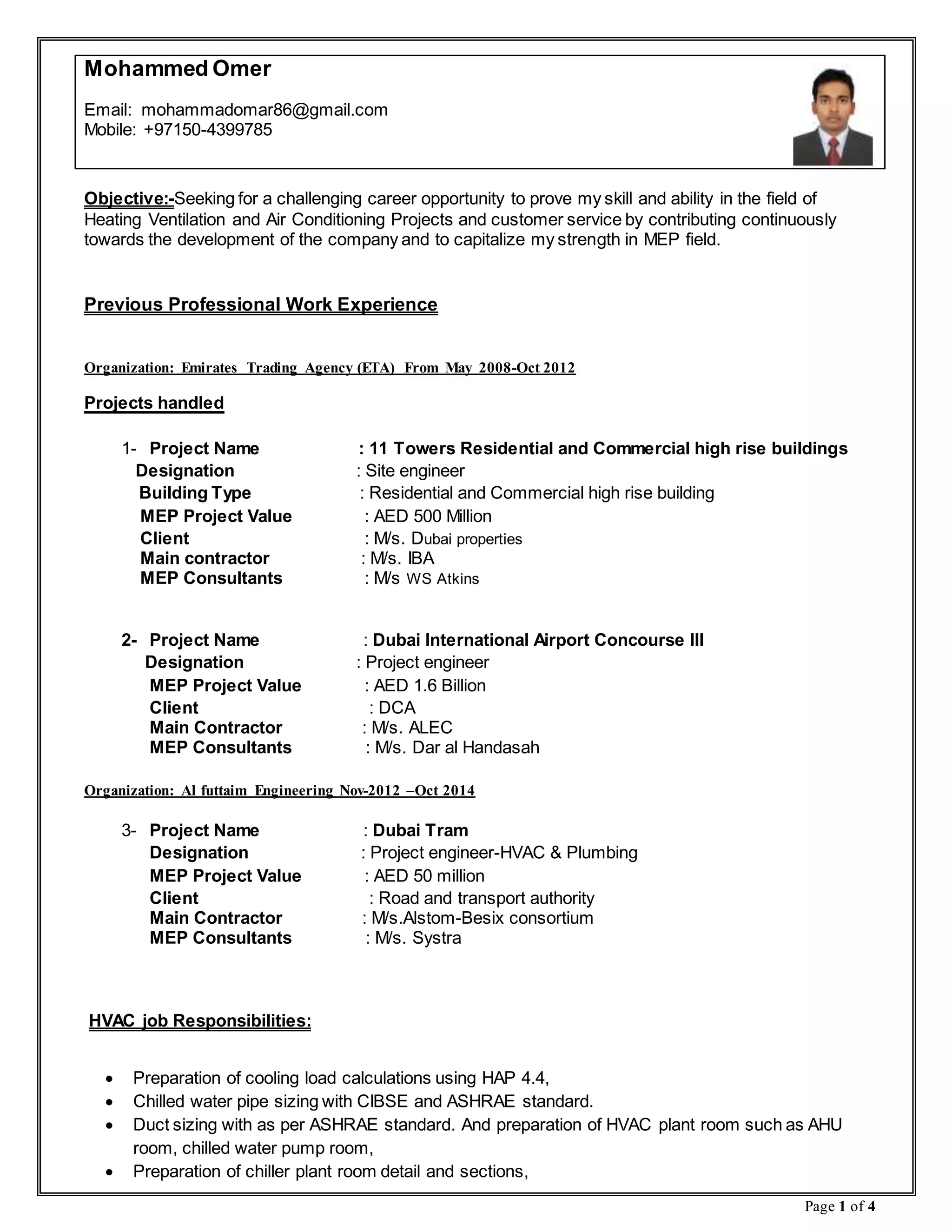 Mechanical Engineer-Mohammed Omer | DOCX | Civil Engineering Industry | Industries