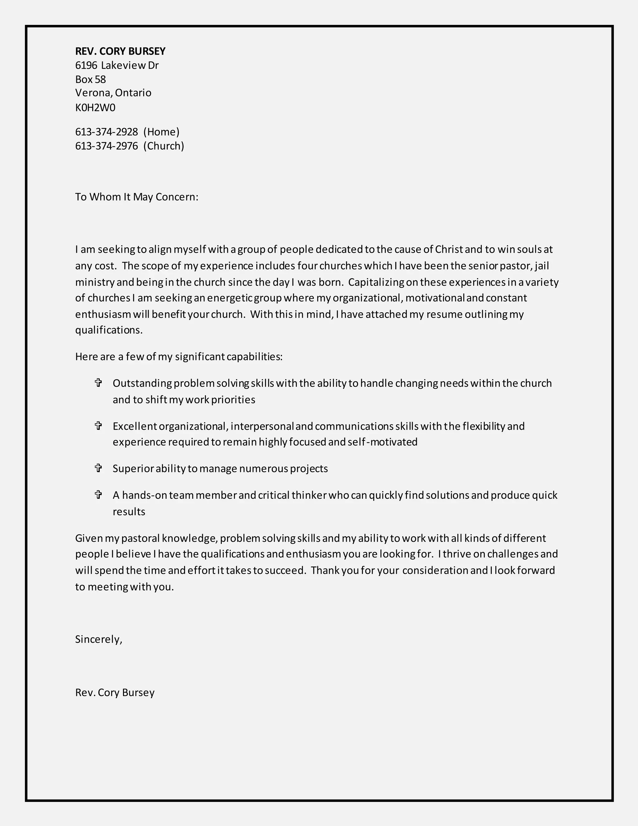 Rev Cory Bursey Resume 2016 | DOCX