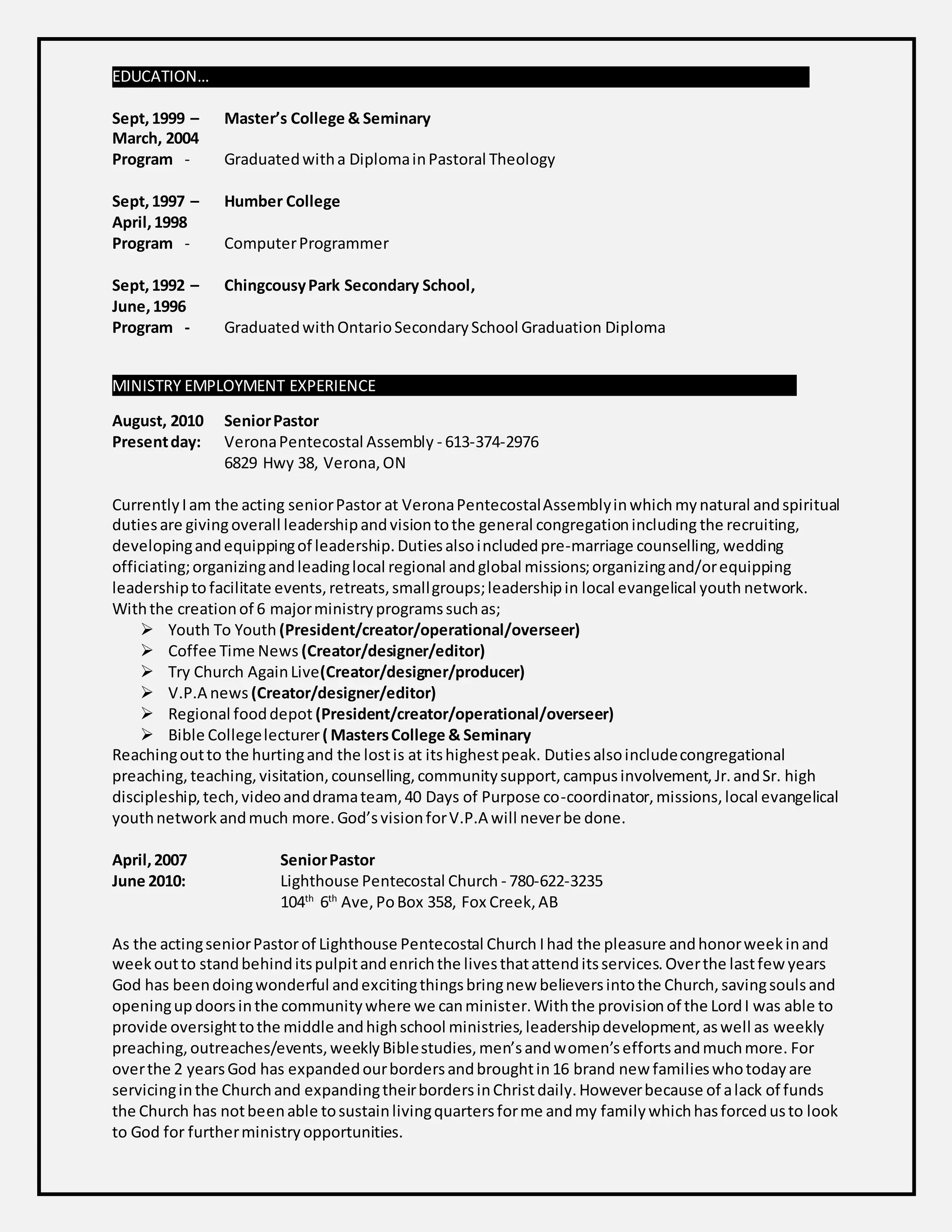 Rev Cory Bursey Resume 2016 | DOCX