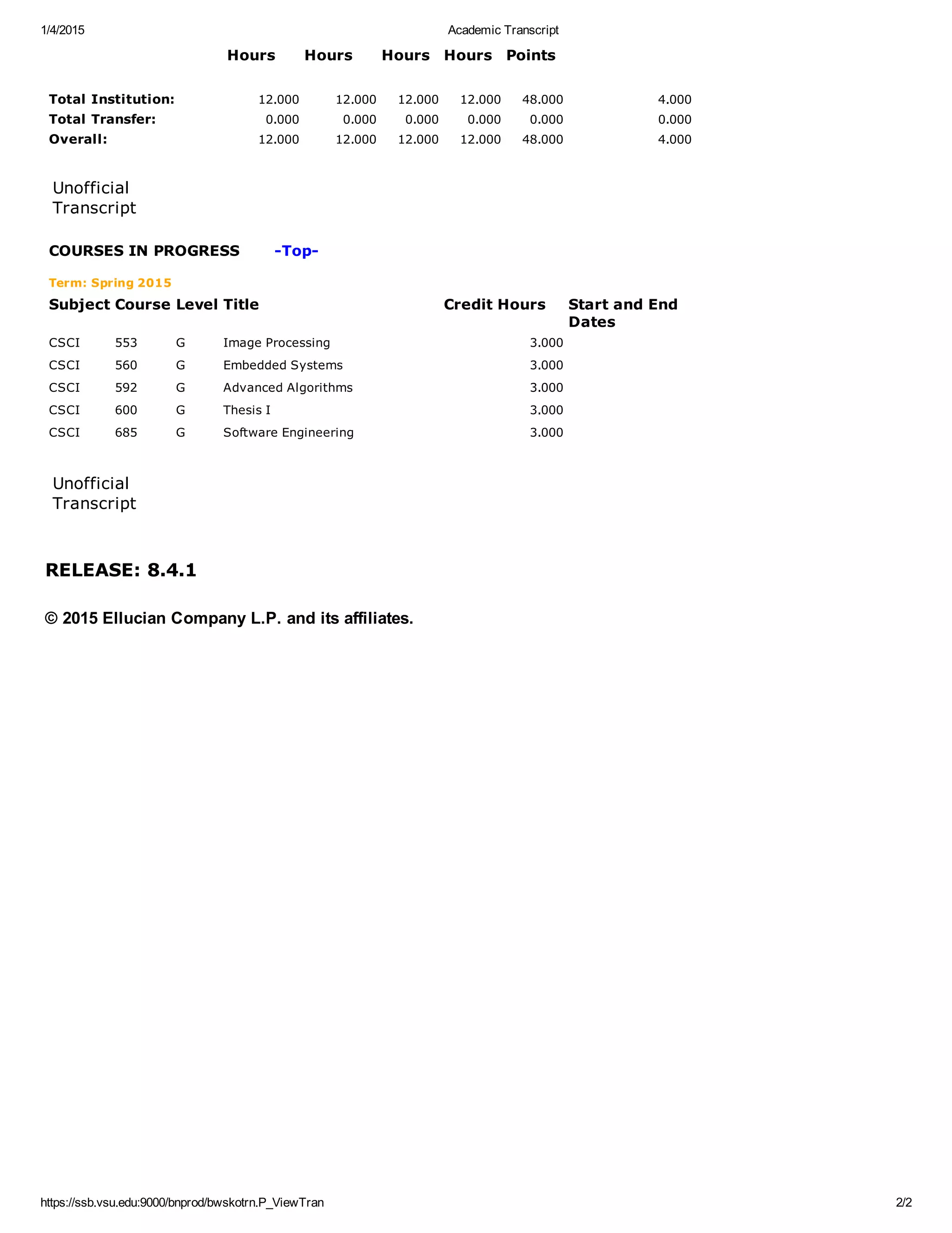 Grad CS Transcript | PDF