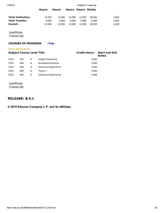 Grad CS Transcript | PDF