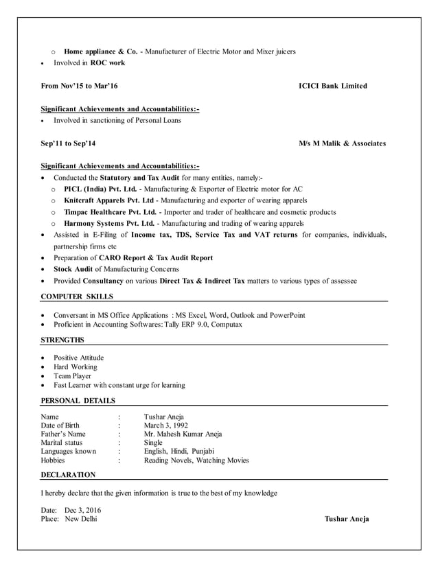 Resume Tushar Aneja | DOCX | Business Accounting & Finance | Business