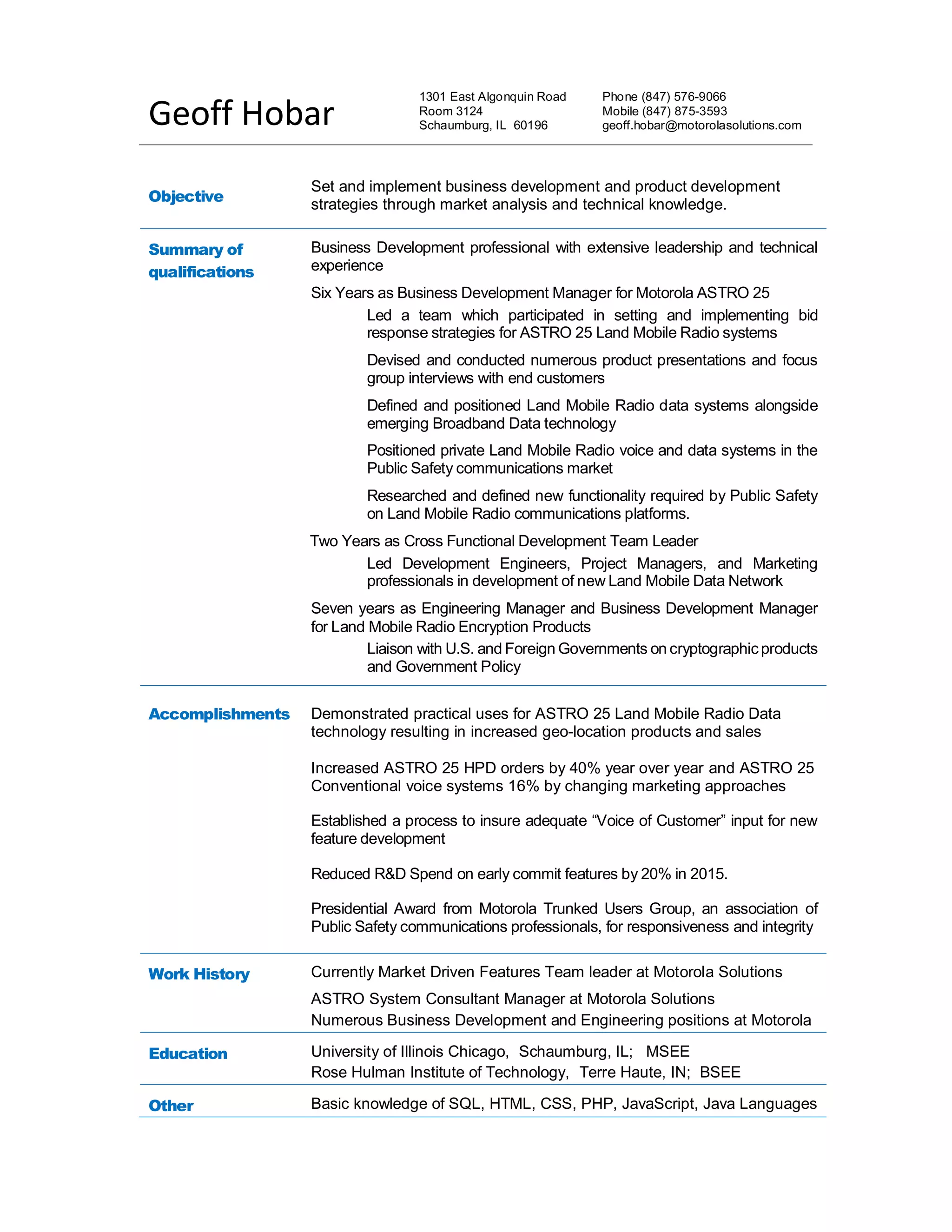 Geoff Hobar Resume 2015 | PDF