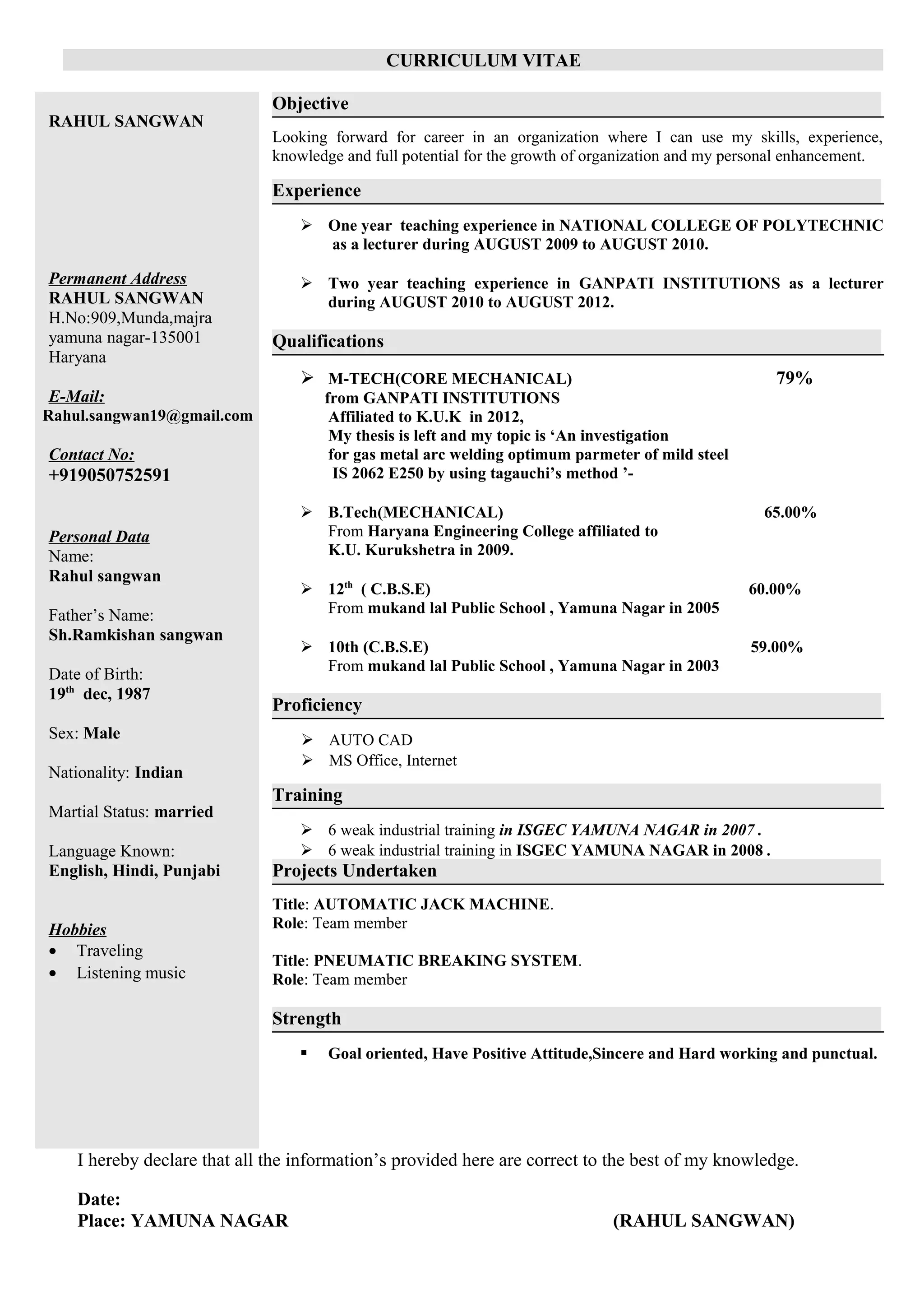 rahul resume org | DOC