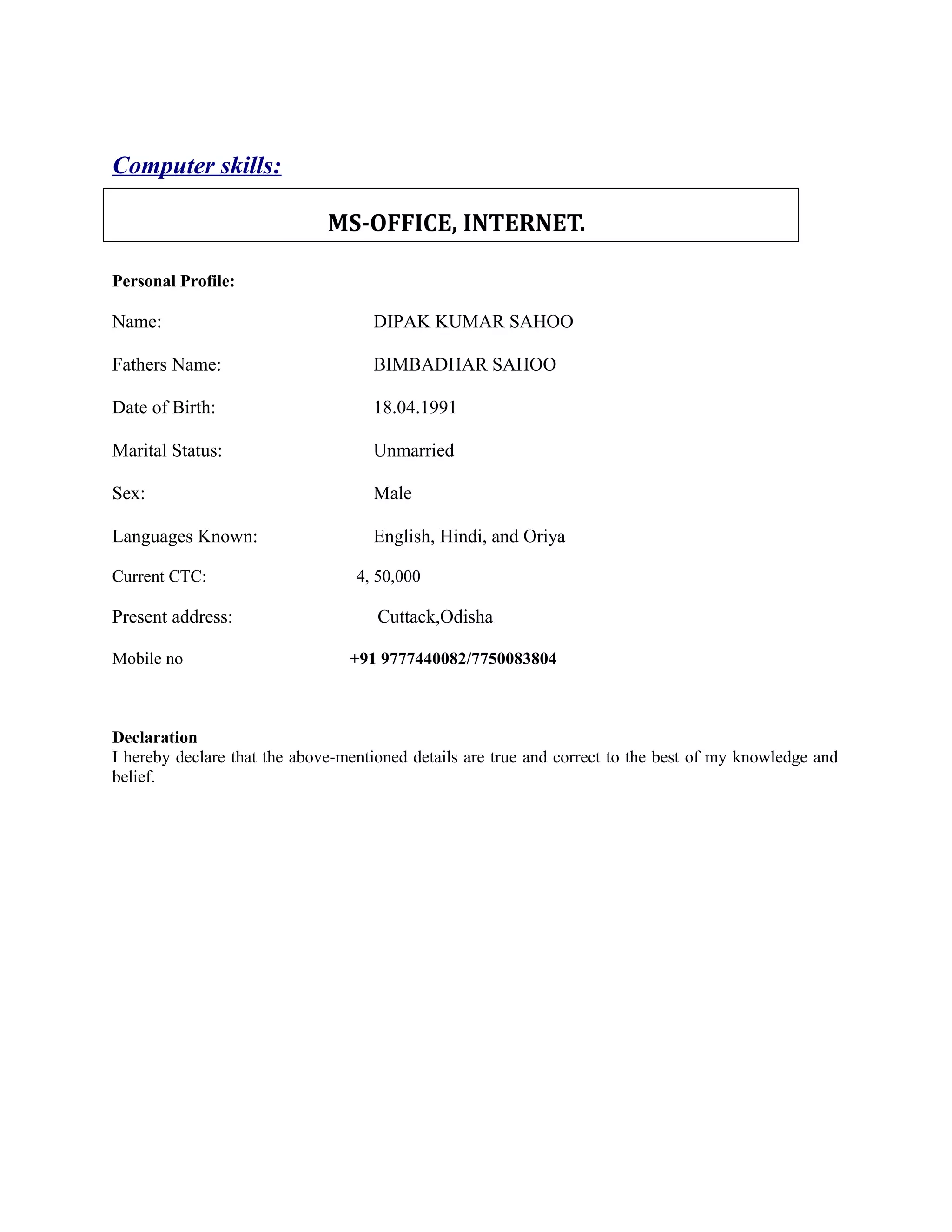 DIPAK_KUMAR_SAHOO_bio_data | DOC