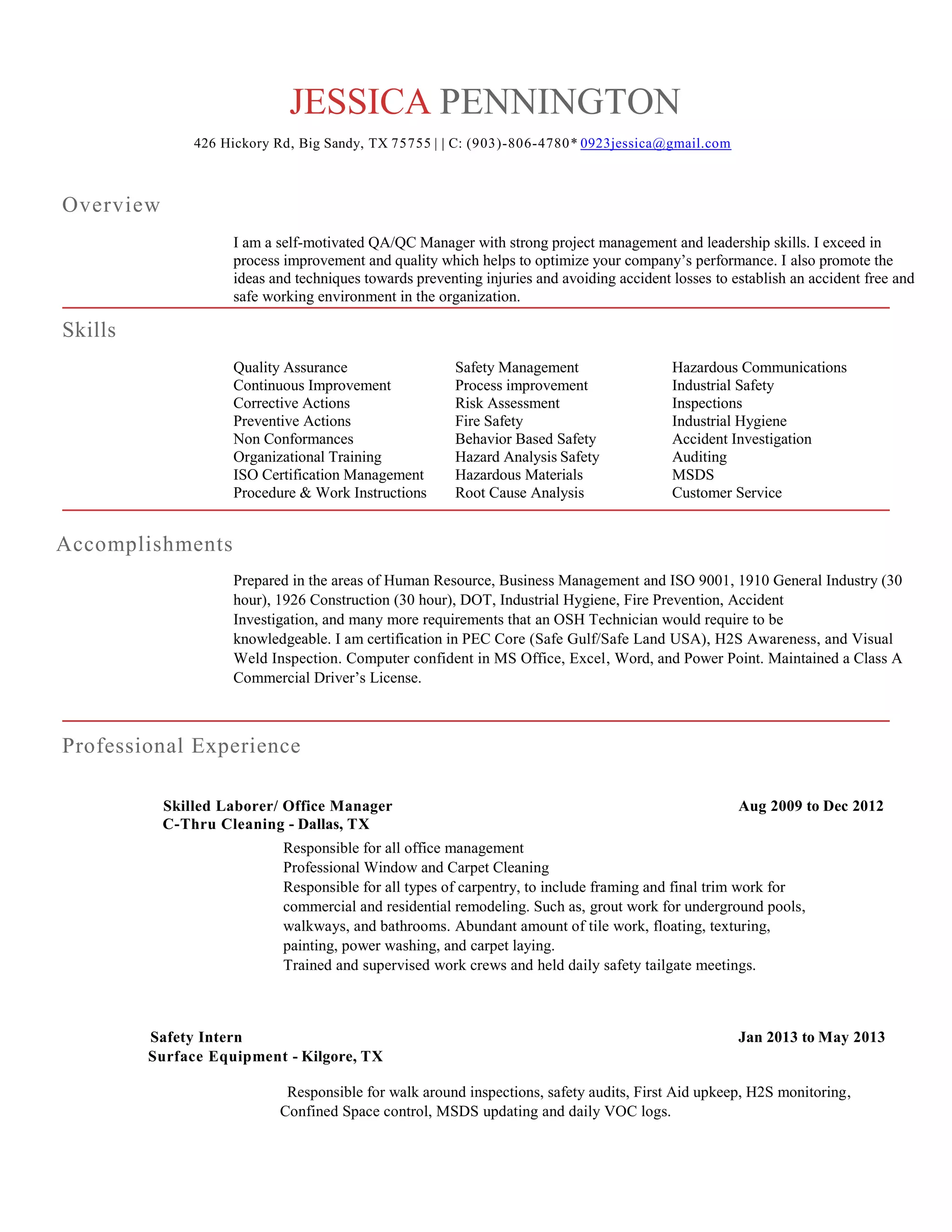 Jessica Pennington Resume 2016 | PDF
