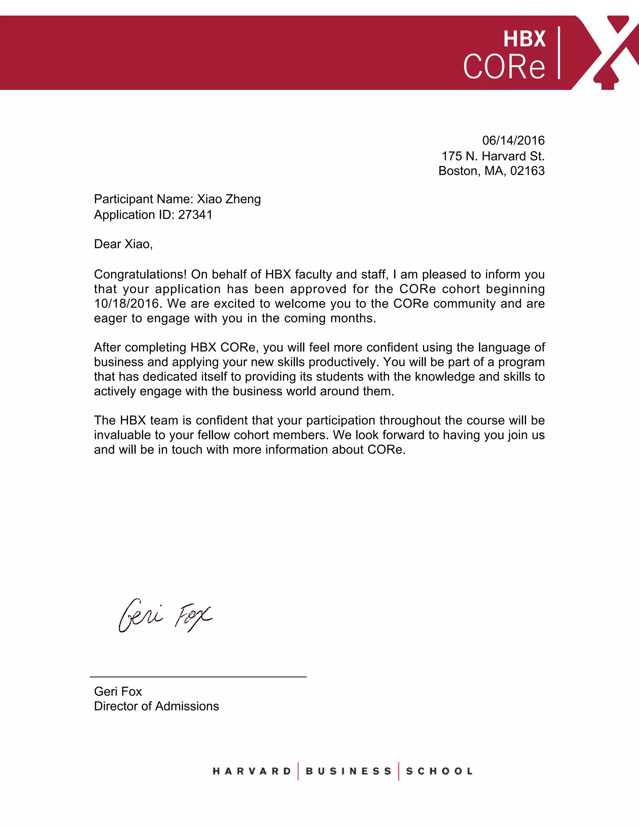 HBX Acceptance Letter | PDF