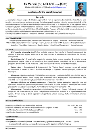 Air Marshal Behl CV Sep 15 | PDF