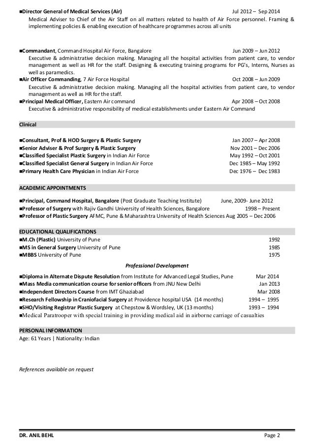 Air Marshal Behl CV Sep 15