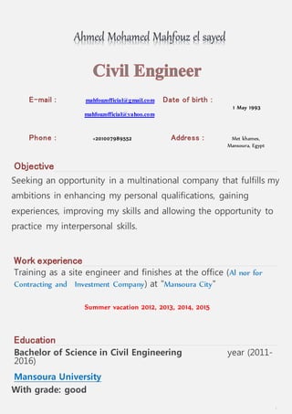 mahfouz CV | DOCX | Civil Engineering Industry | Industries