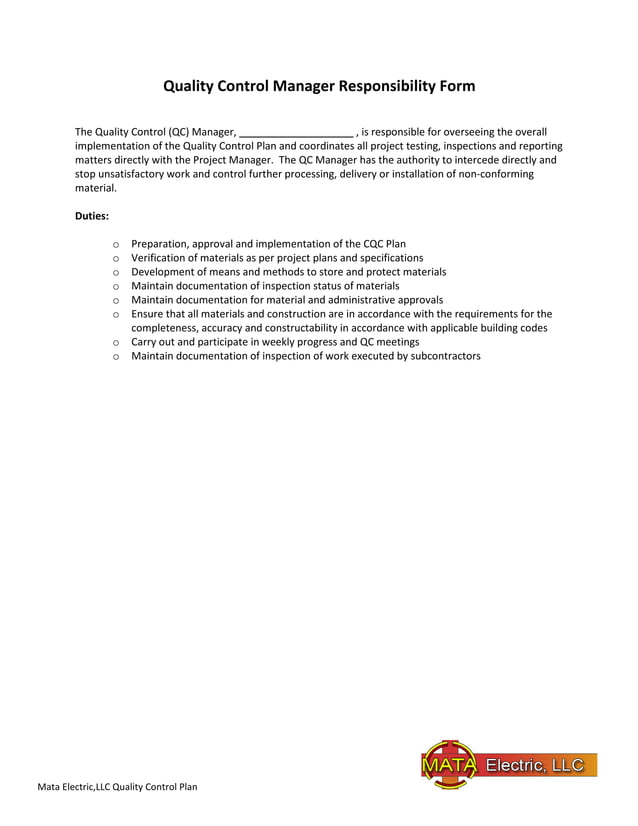 Mata electric QC PLAN | PDF