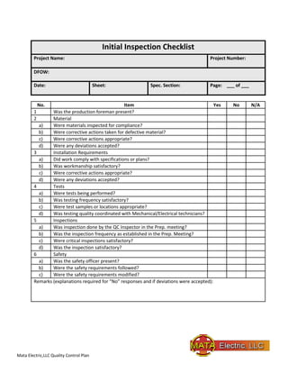 Mata electric QC PLAN | PDF