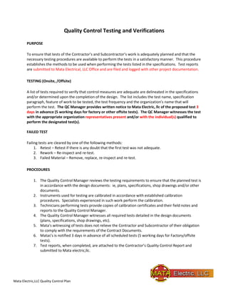 Mata electric QC PLAN | PDF
