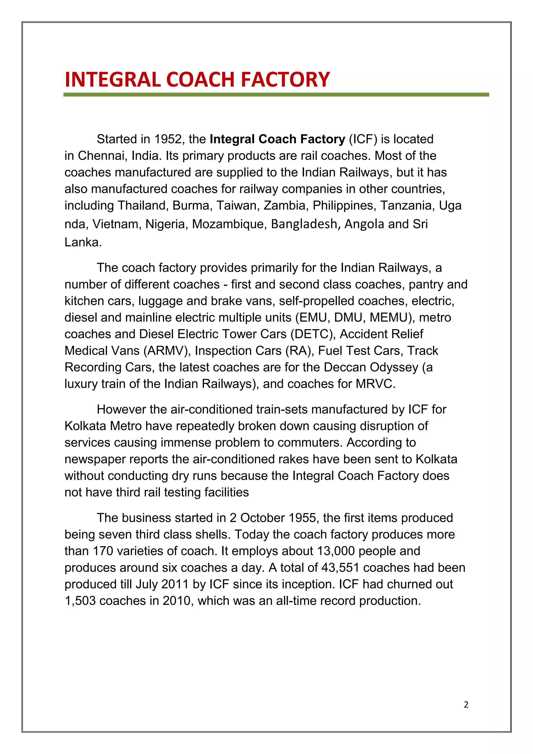 integral coach factory report | PDF