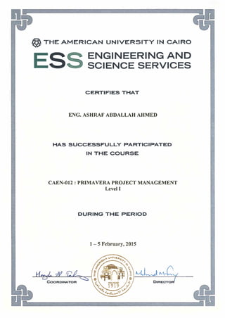 Ashraf Taha -Primavera P6 Certificate | PDF