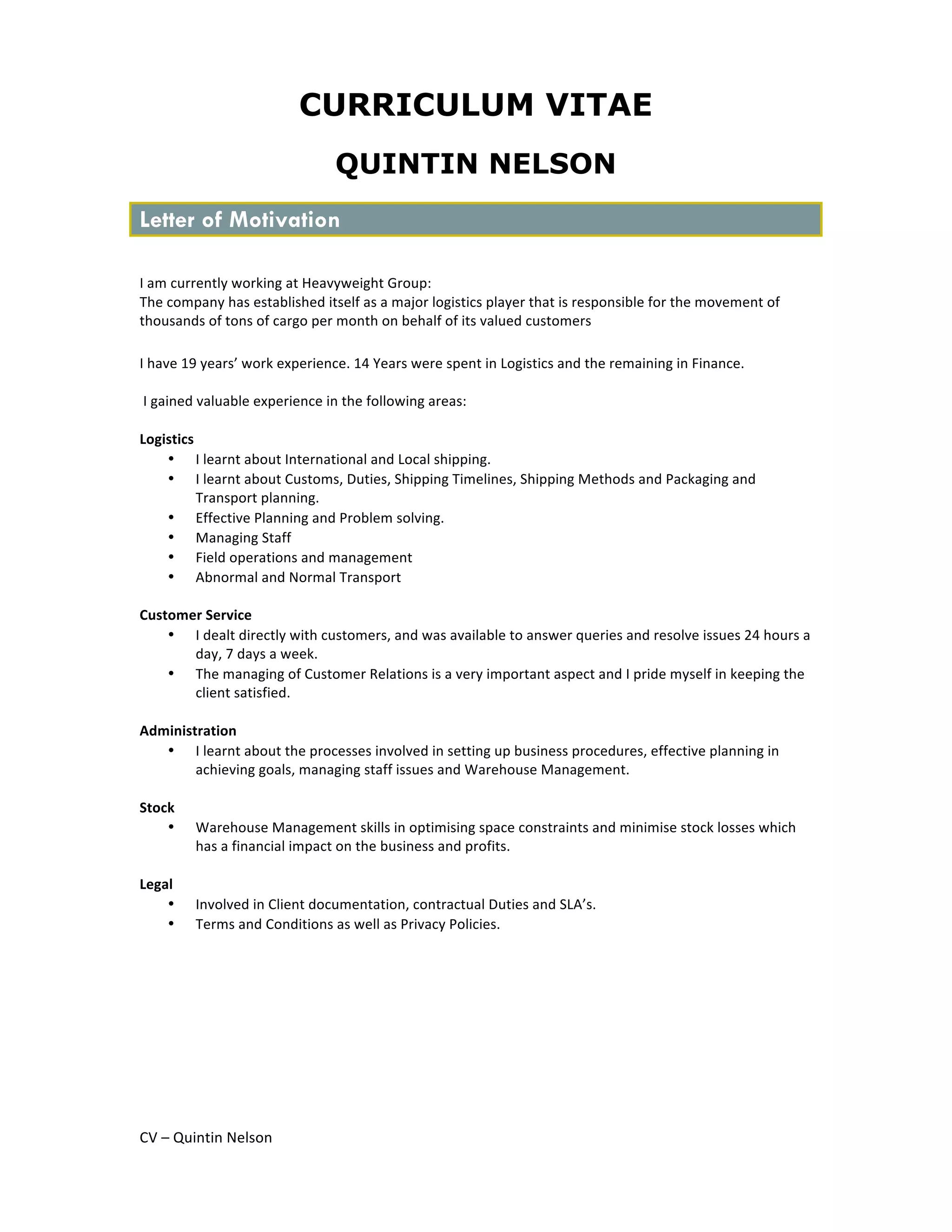 Quintin Nelson CV 2015. doc | PDF