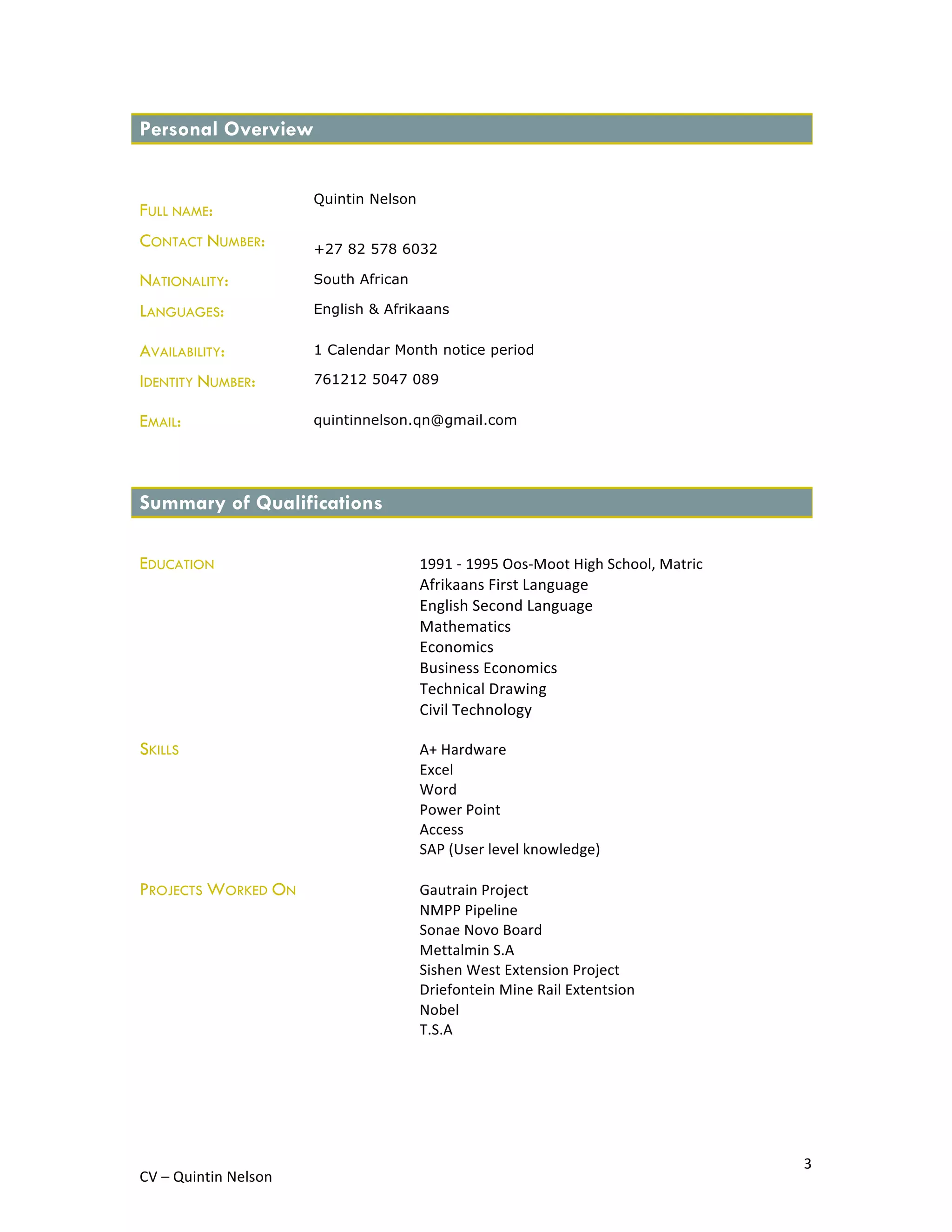 Quintin Nelson CV 2015. doc | PDF
