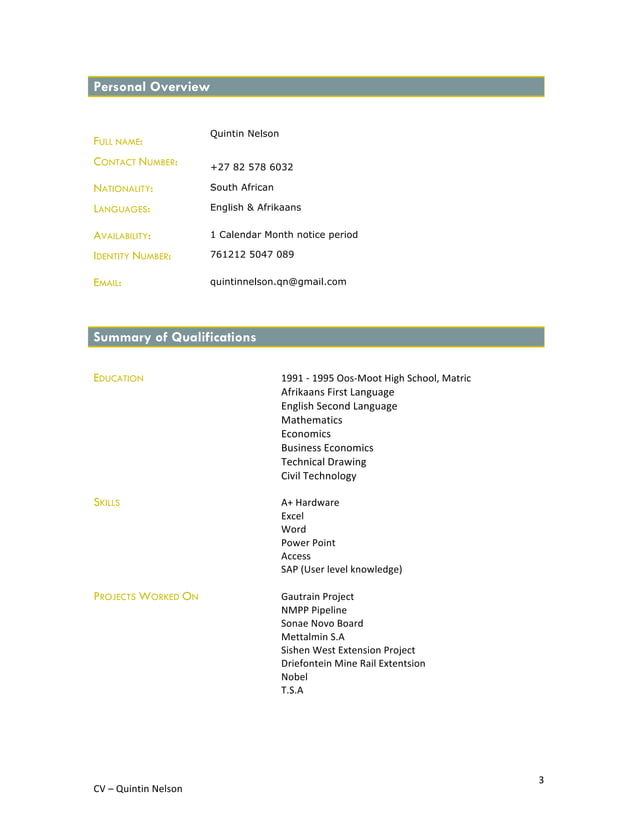 Quintin Nelson CV 2015. doc | PDF