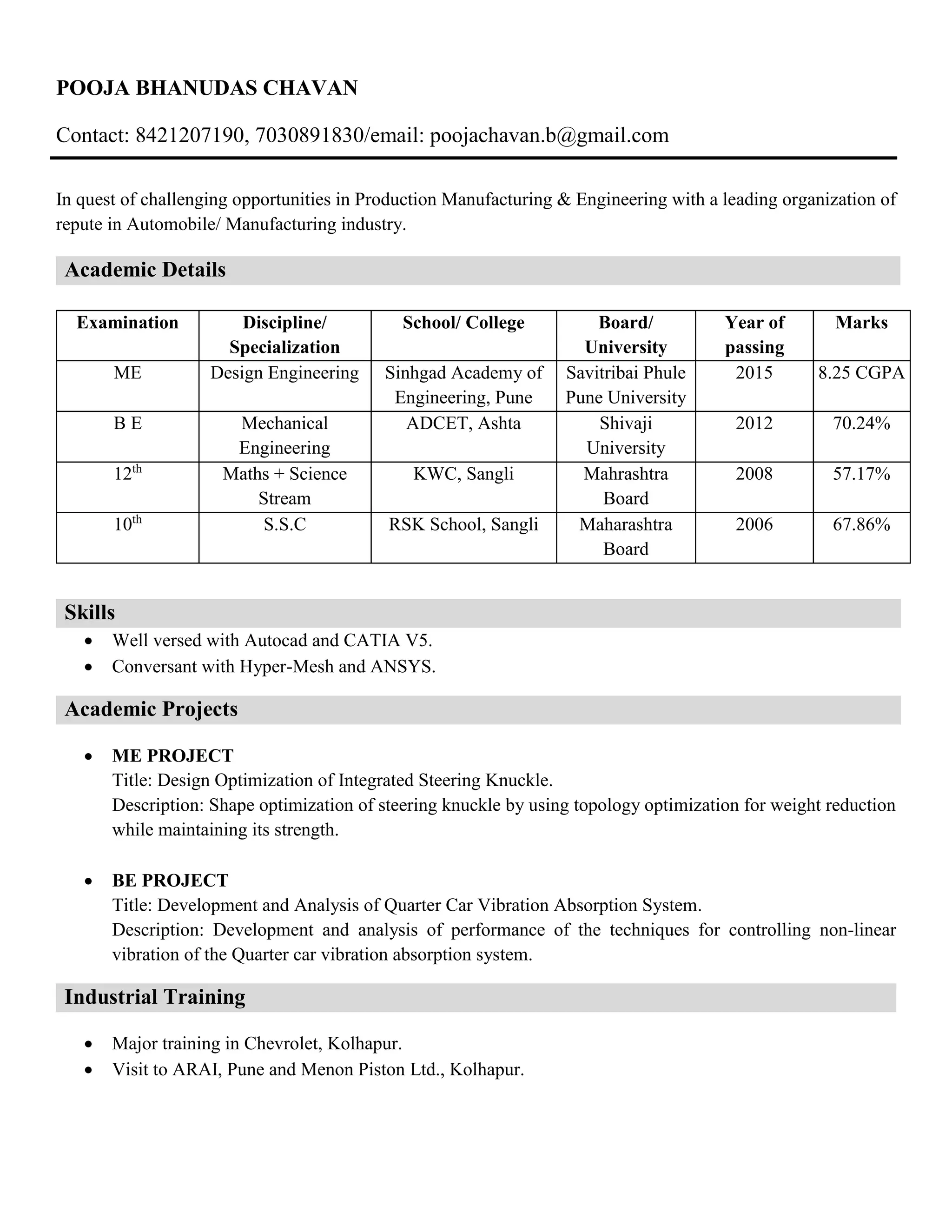 Resume Pooja Chavan | PDF