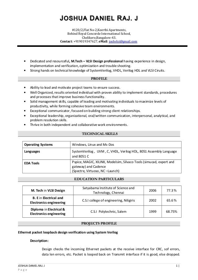 JOSHUA DANIEL RAJ - SV resume