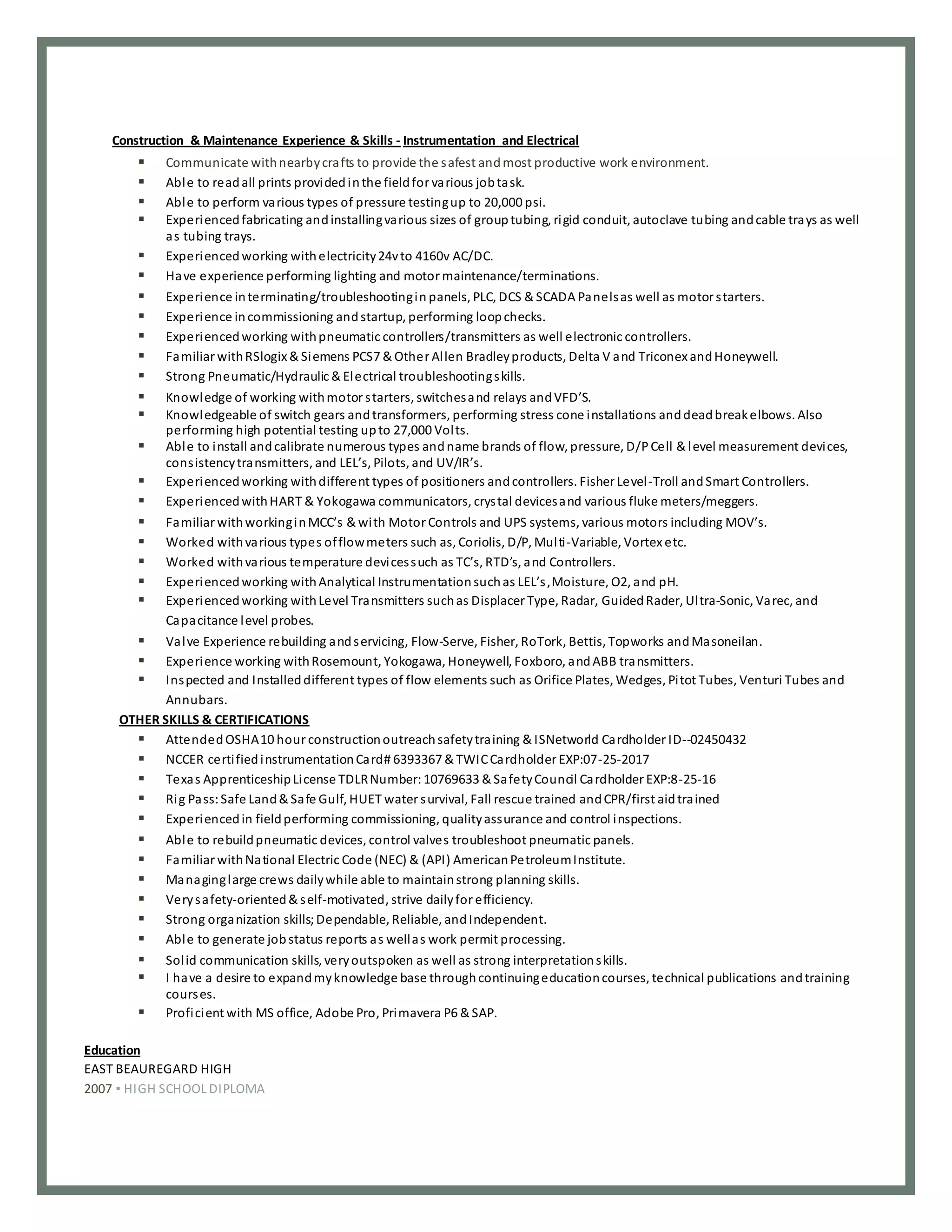 Gary DeWayne Brown I&E Resume | DOCX