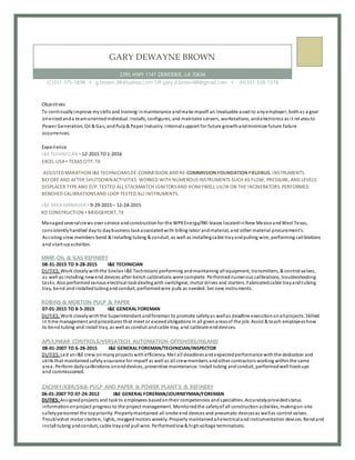 Gary DeWayne Brown I&E Resume | DOCX | Radio Control | Hobbies & Interests