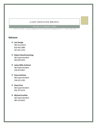 Gary DeWayne Brown I&E Resume | DOCX