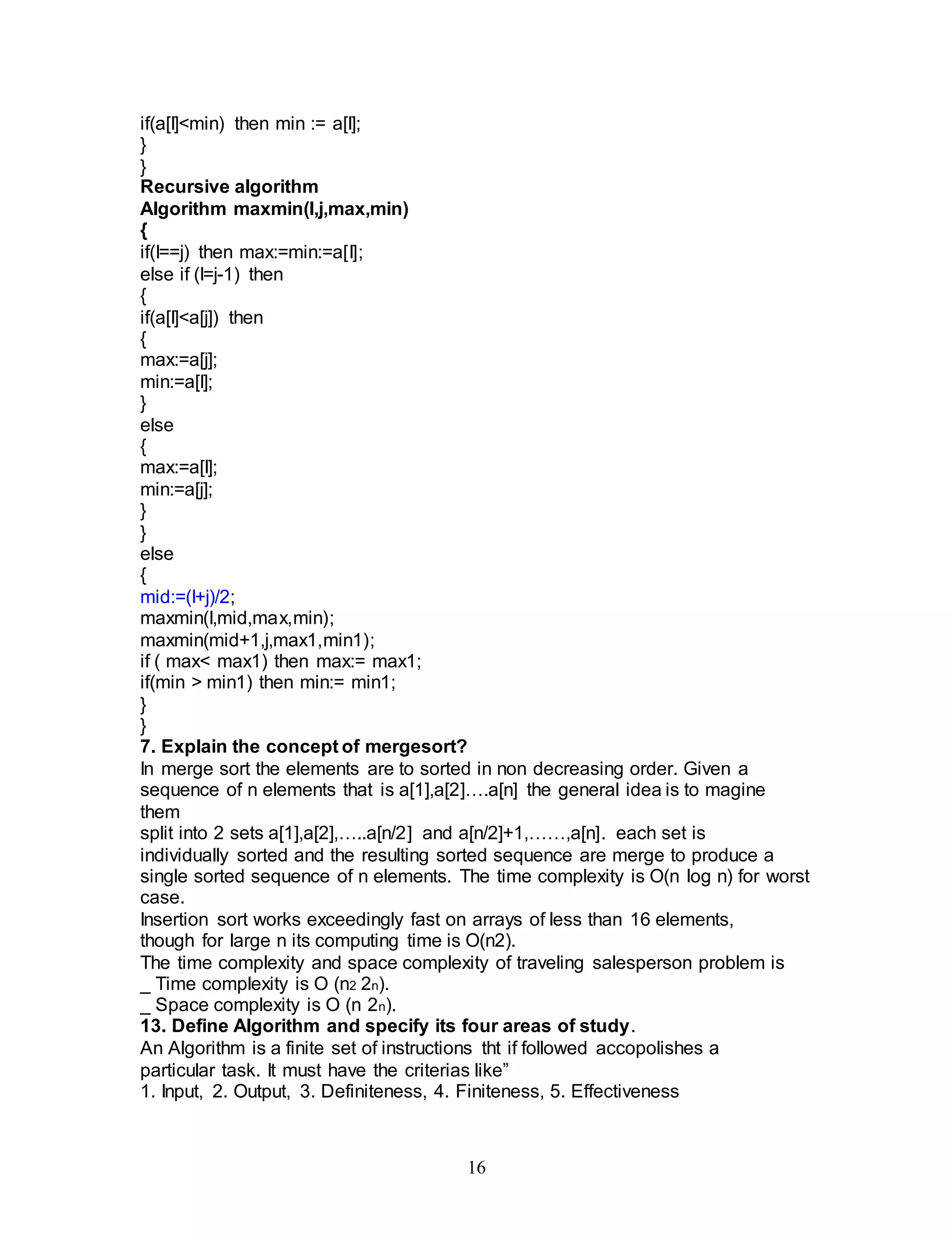 ALGORITHMS - SHORT NOTES | DOC