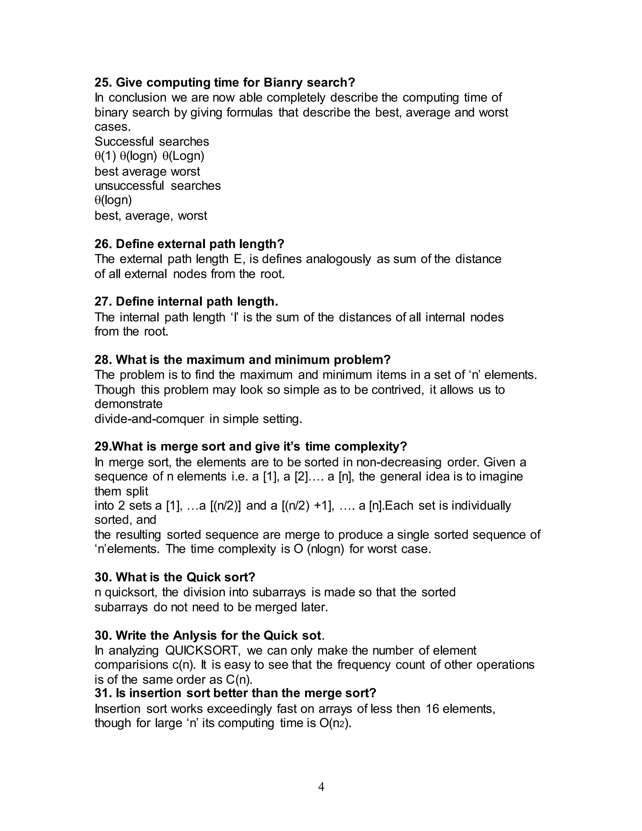 ALGORITHMS - SHORT NOTES | DOC