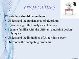 DESIGN AND ANALYSIS OF ALGORITHM FULL NOTES | PPT