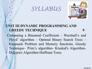 DESIGN AND ANALYSIS OF ALGORITHM FULL NOTES | PPT