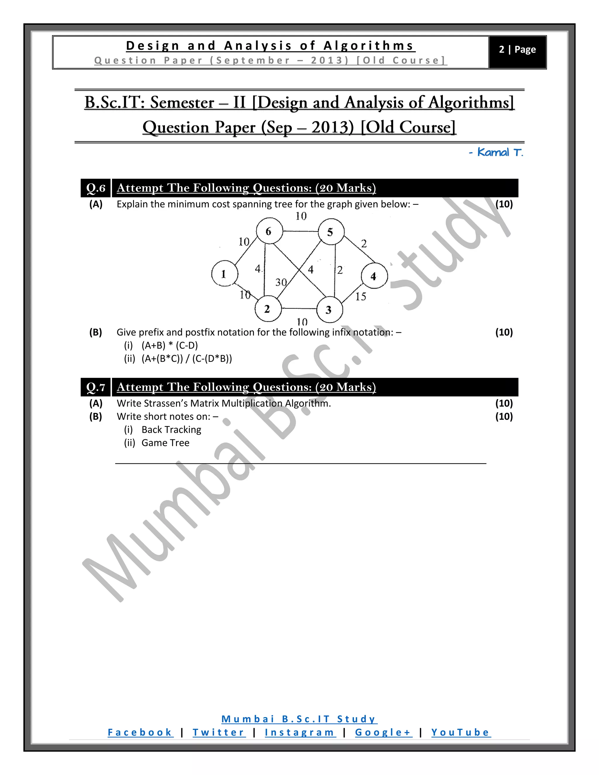 [Question Paper] Design and Analysis of Algorithms (Old Course ...