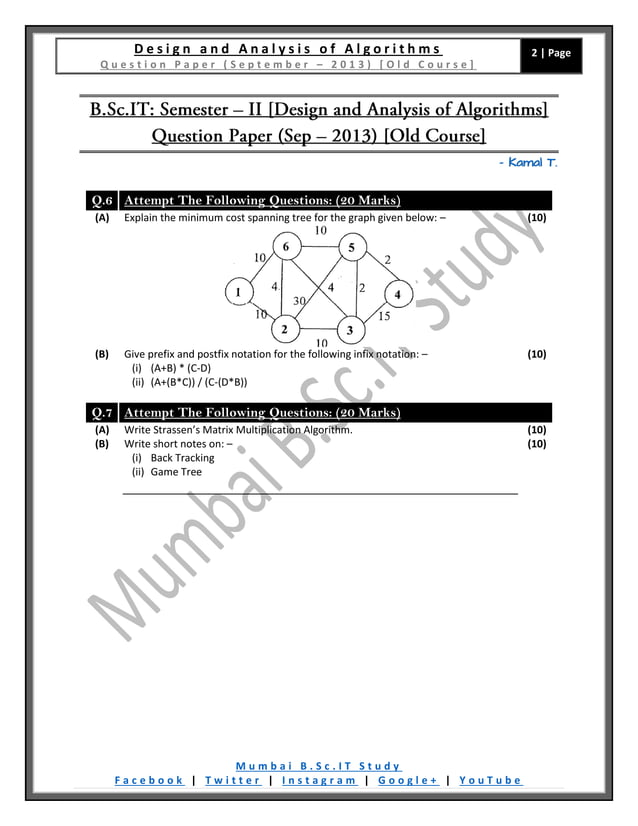 [Question Paper] Design and Analysis of Algorithms (Old Course ...
