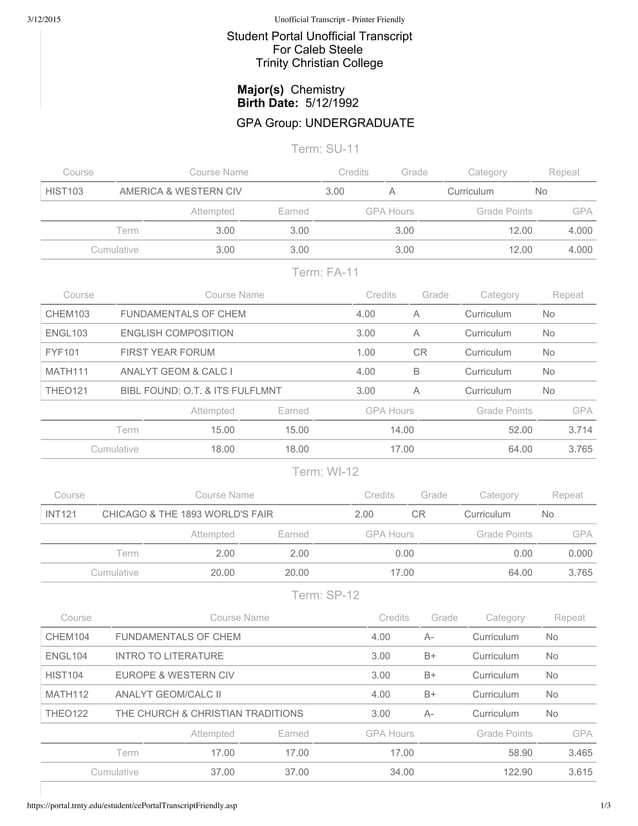 Unofficial Transcript - Printer Friendly | PDF