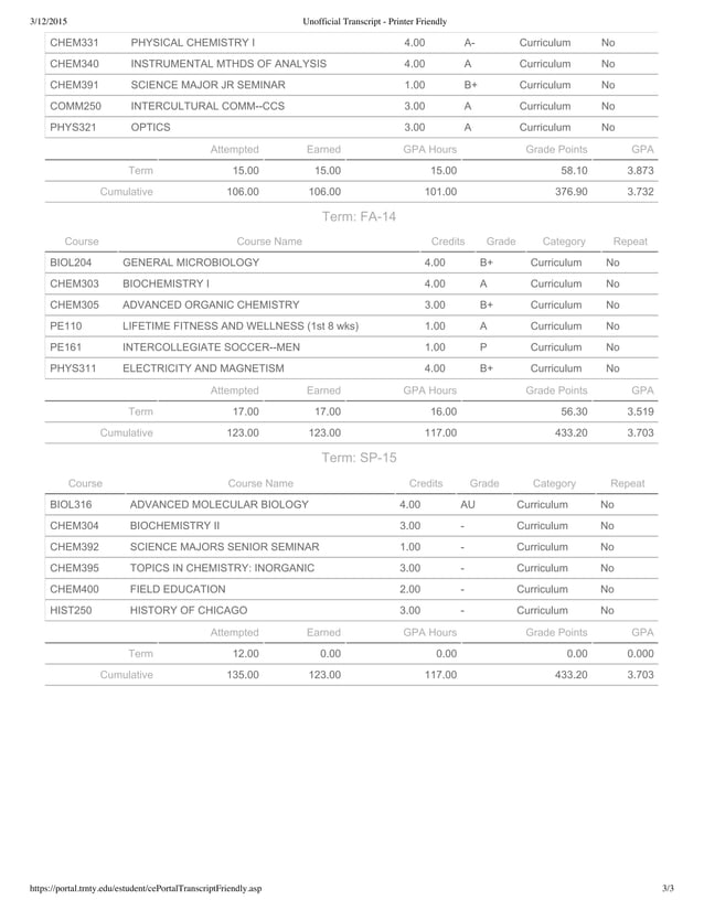 Unofficial Transcript - Printer Friendly | PDF