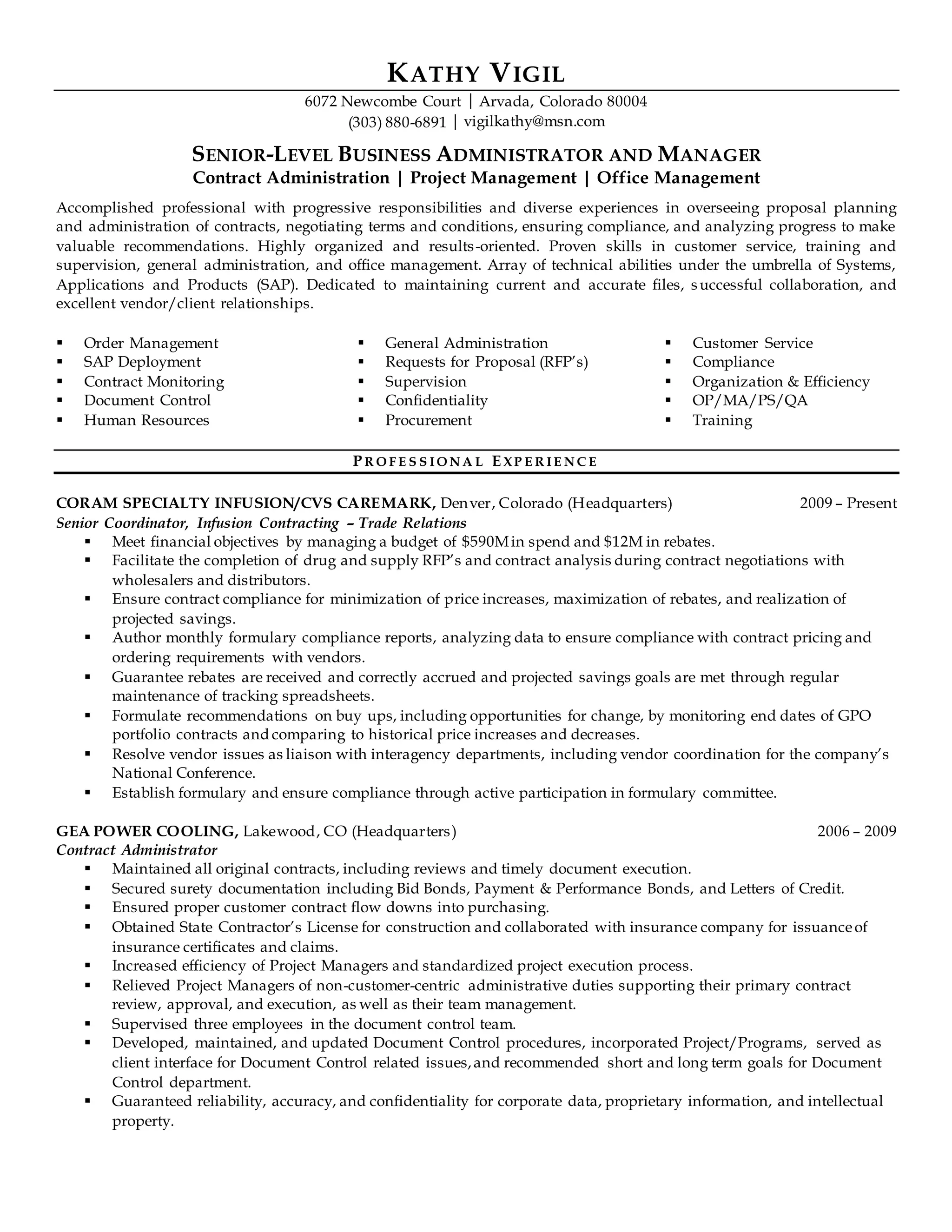 Kathy Vigil - Resume | DOCX | Business Administration | Business