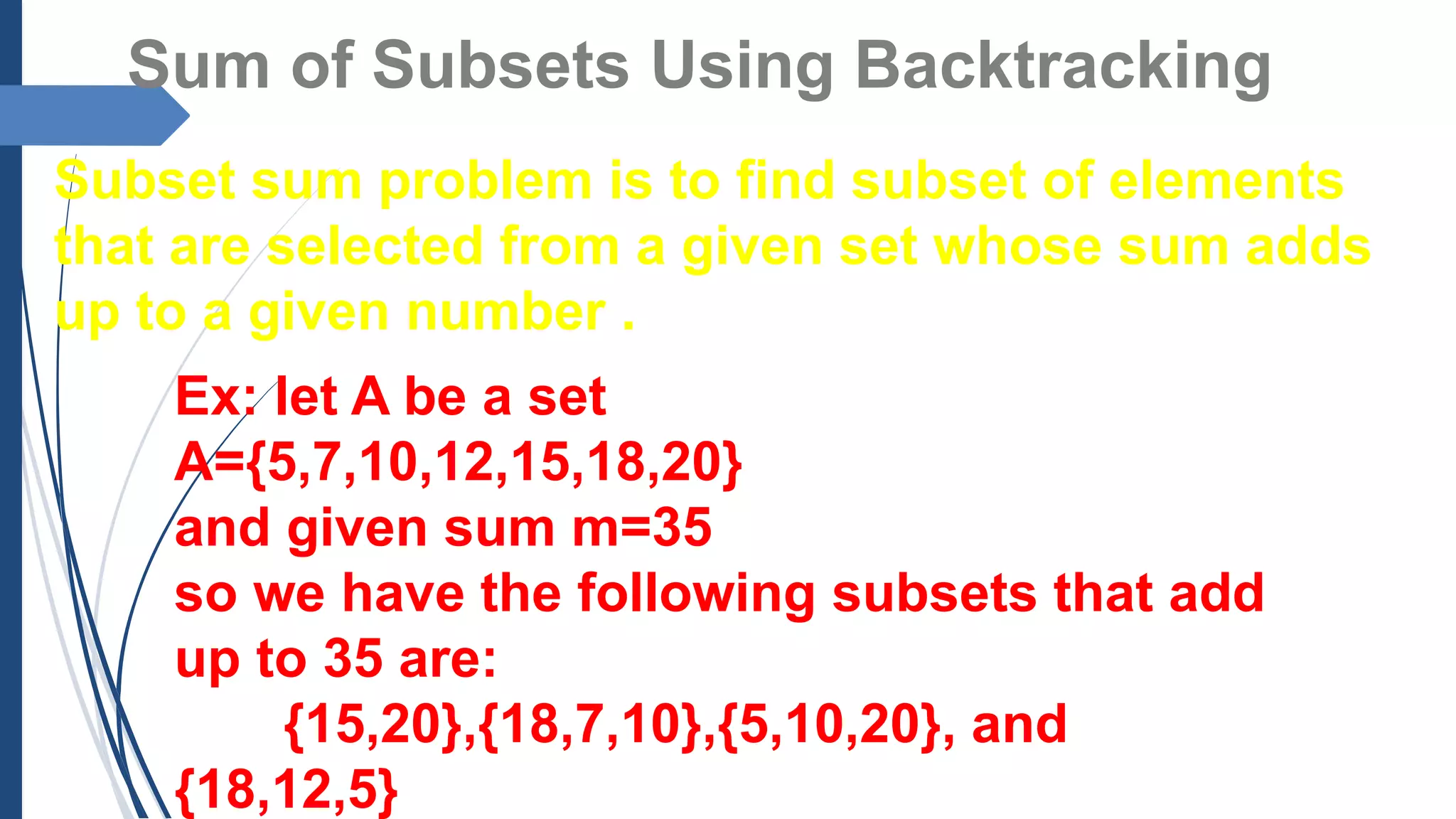 sum of subset problem using Backtracking | PPTX
