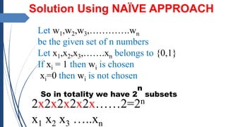 sum of subset problem using Backtracking | PPTX