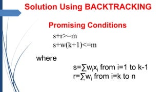 sum of subset problem using Backtracking | PPTX