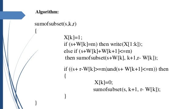 Sum Of Subset Problem Using Backtracking