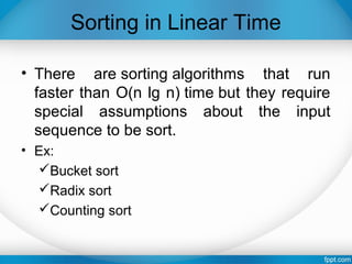 Sorting in Linear Time in Analysis & Design of Algorithm | PPT