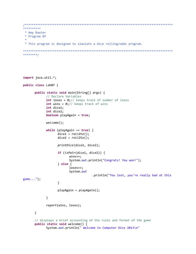 DiceSimulatorProgram | PDF