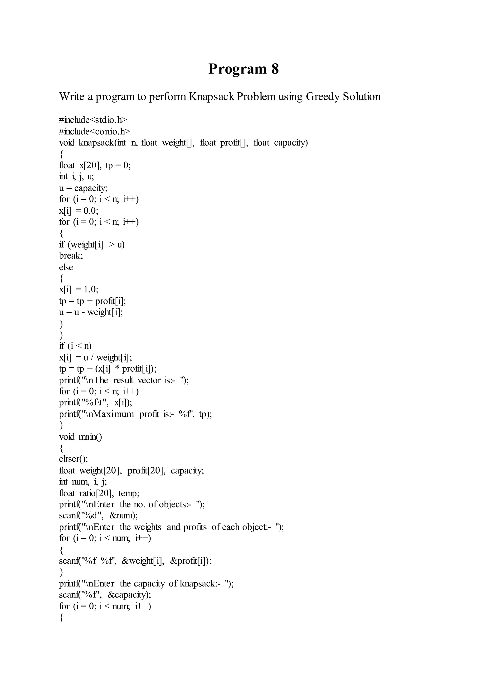 DAA Lab File C Programs | DOCX