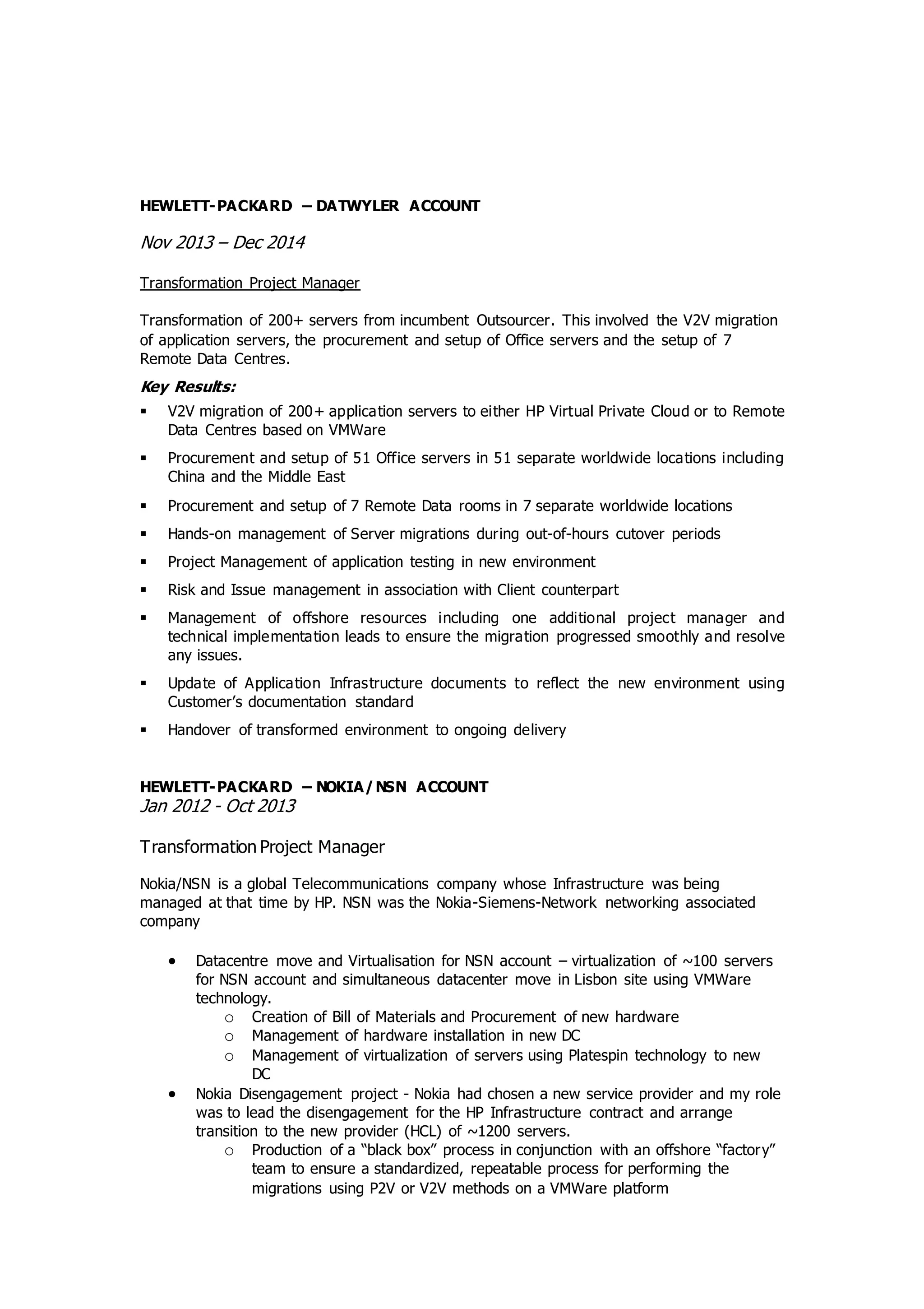 Gavin Convery - Global Transformation Project Manager - Contract CV.001